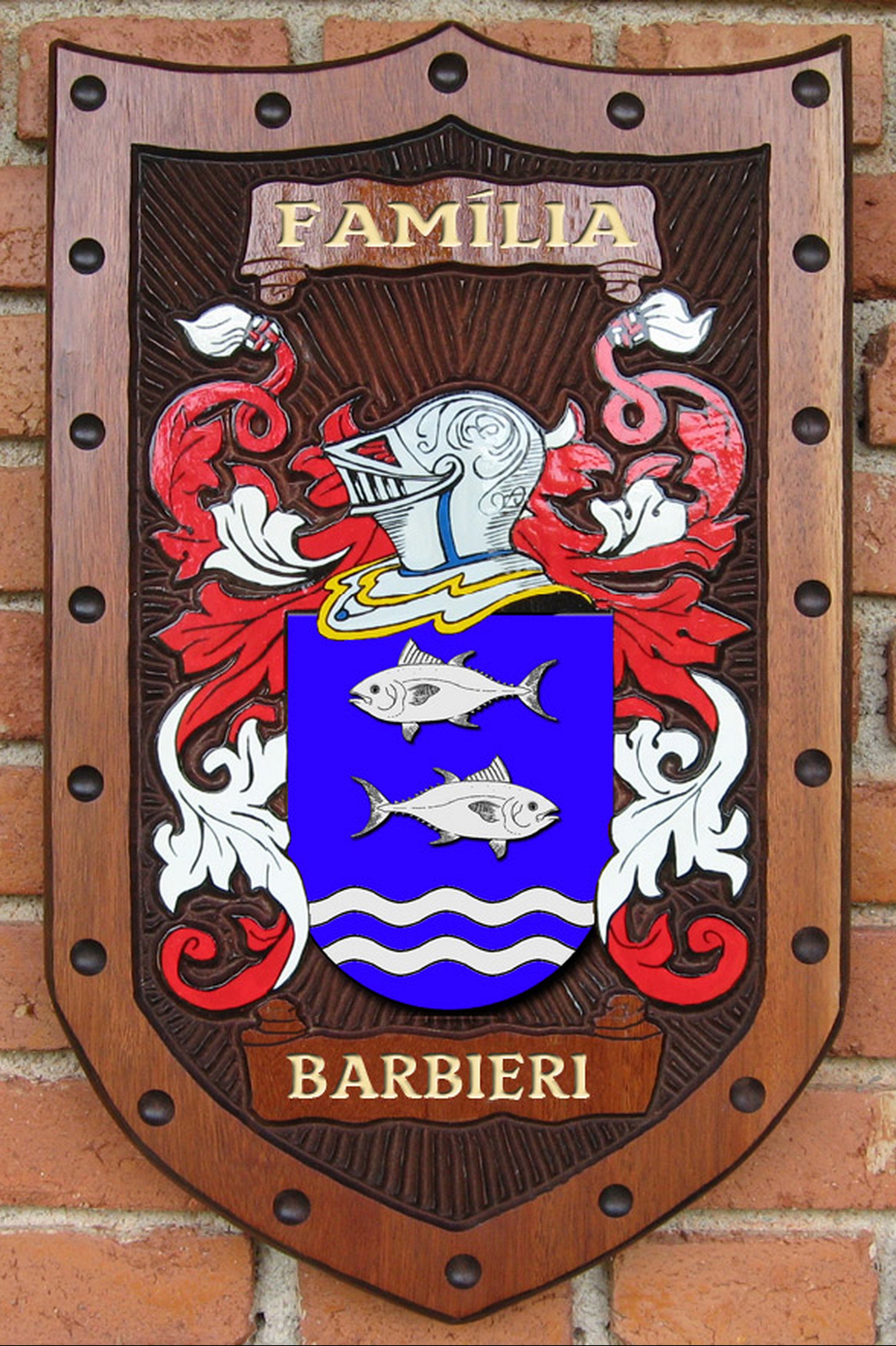 Brasão da família Barbieri - entalhado em Madeira - Pica-pau Entalhes ...