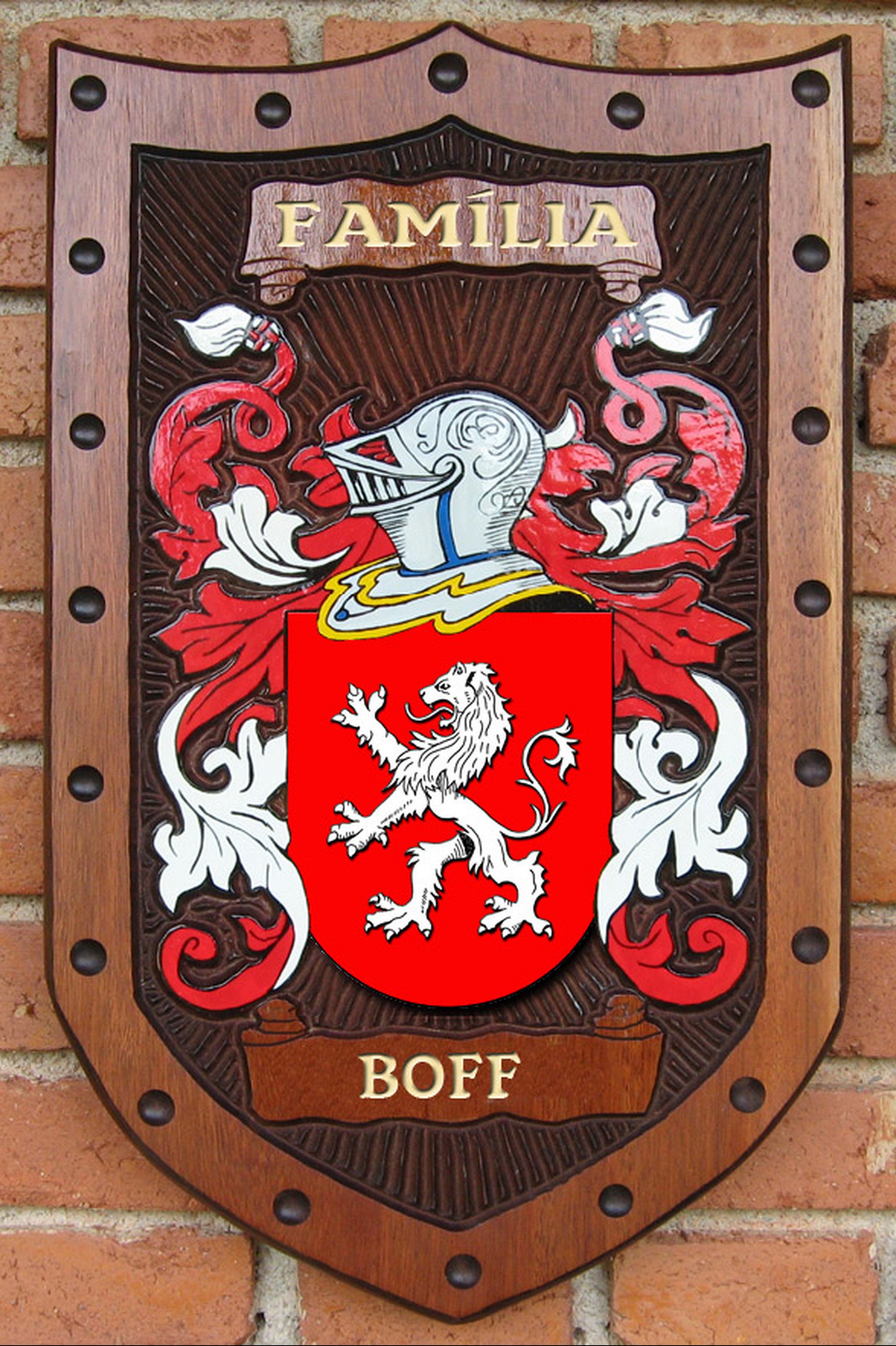 Brasão da família Boff - entalhado em Madeira - Pica-pau Entalhes ...