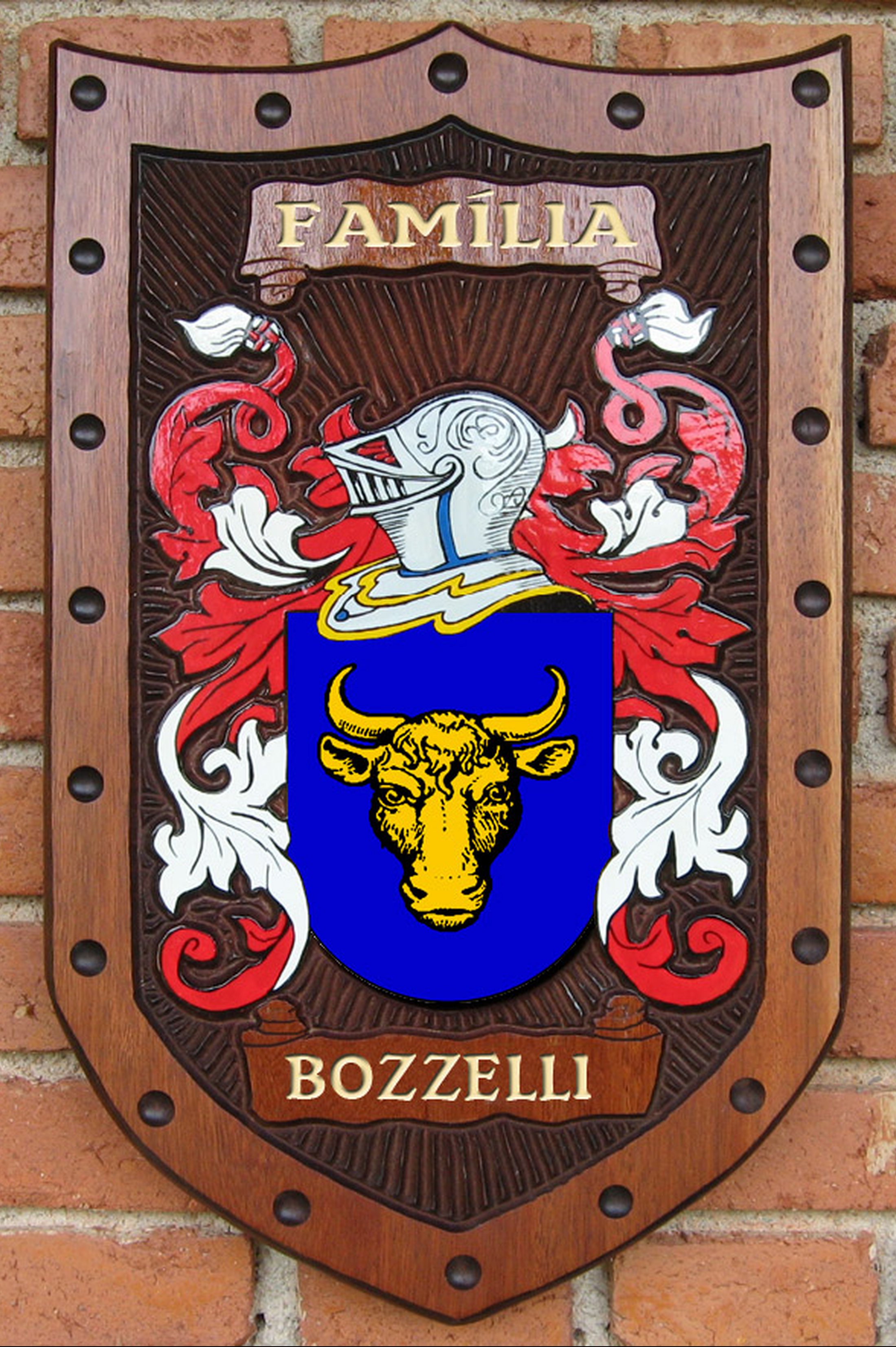 Brasão da família Bozzelli - entalhado em Madeira - Pica-pau Entalhes ...
